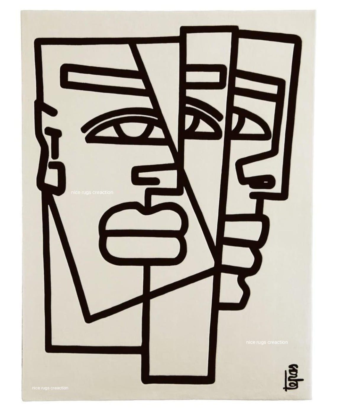 Handmade Tufted Abstract Face Line Art Rug - Modern Minimalist Home ...