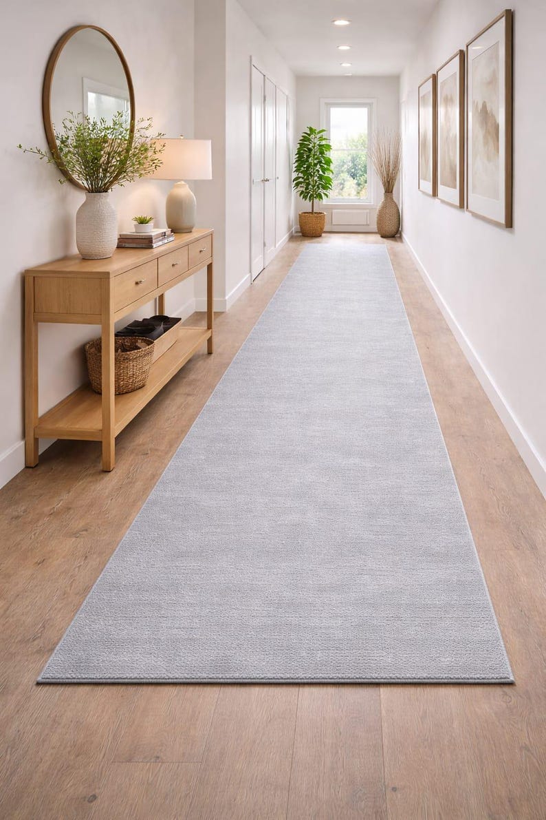 Modern Light Grey Area Rug, Minimal Solid Wool Carpet for Living Room ...