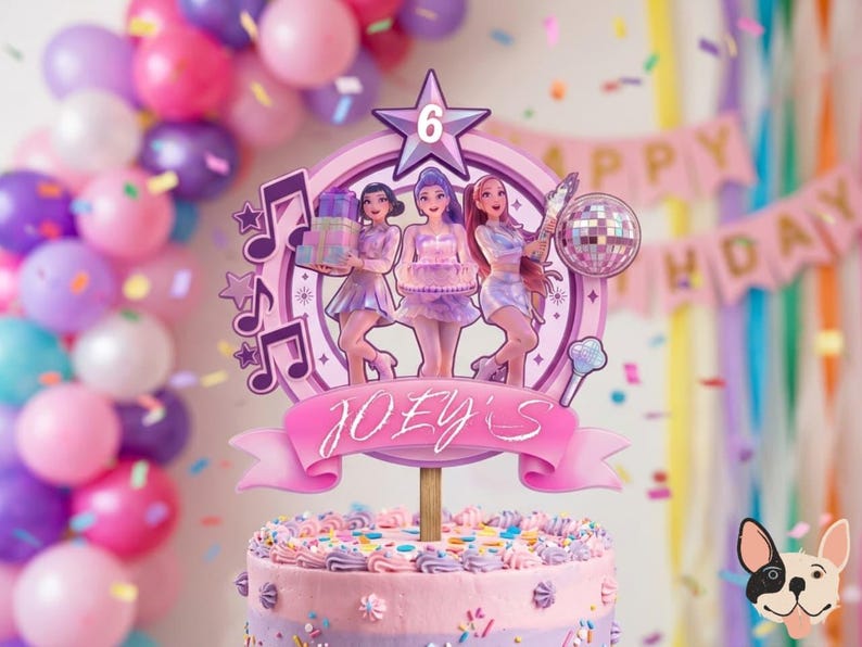 Kpop Birthday Cake Topper, Editable Name Party Decoration (digital ...