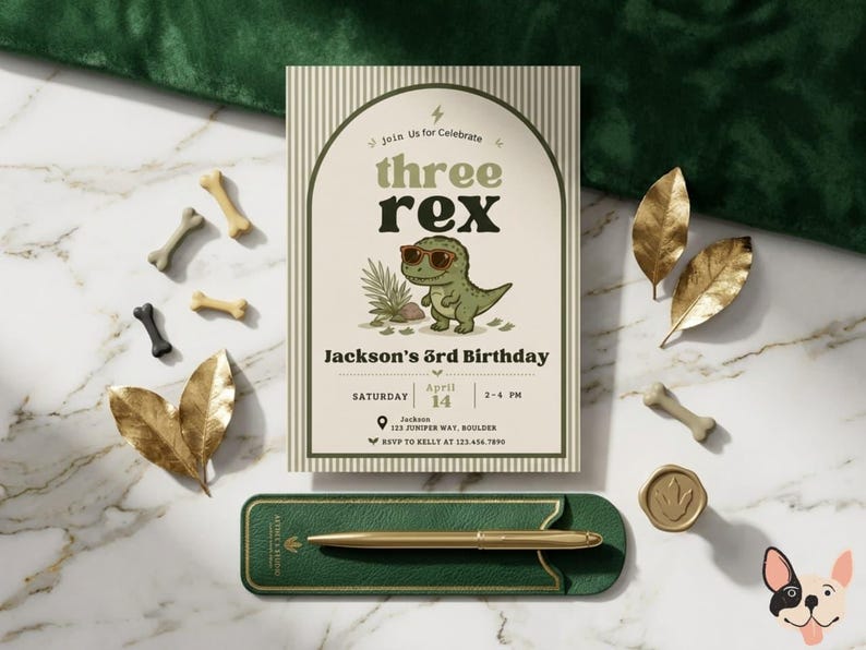 Retro T-rex Dinosaur Birthday Invitation, Three Rex 3rd Party Invite ...