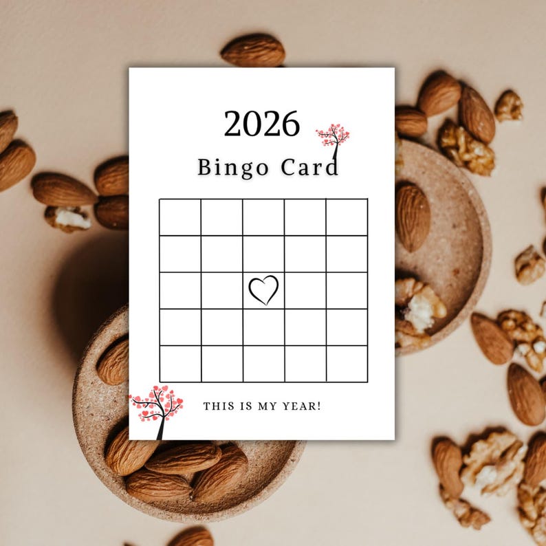2026 Vision Board Bingo Card Printable, New Year Bingo Card, New Year ...
