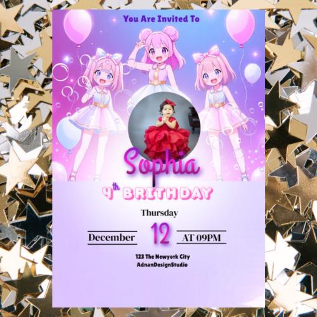 Editable KPOP Anime Birthday Invitation With Photo (digital) - Etsy