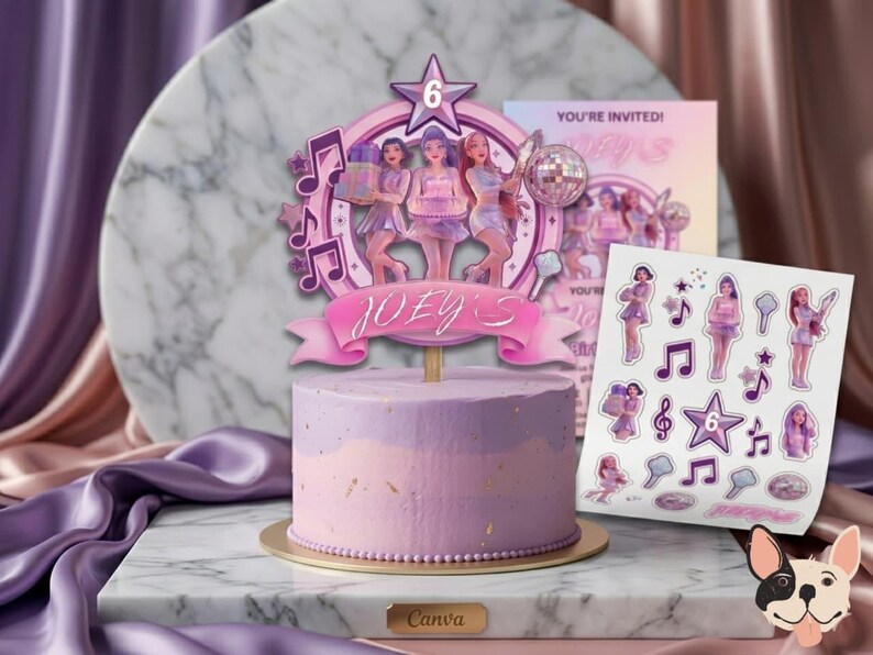 Kpop Birthday Cake Topper, Editable Name Party Decoration (digital ...
