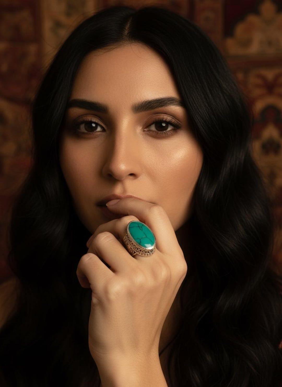 Tribal Statement Ring, Turquoise Oval, Boho Jewellery, Adjustable, Red ...