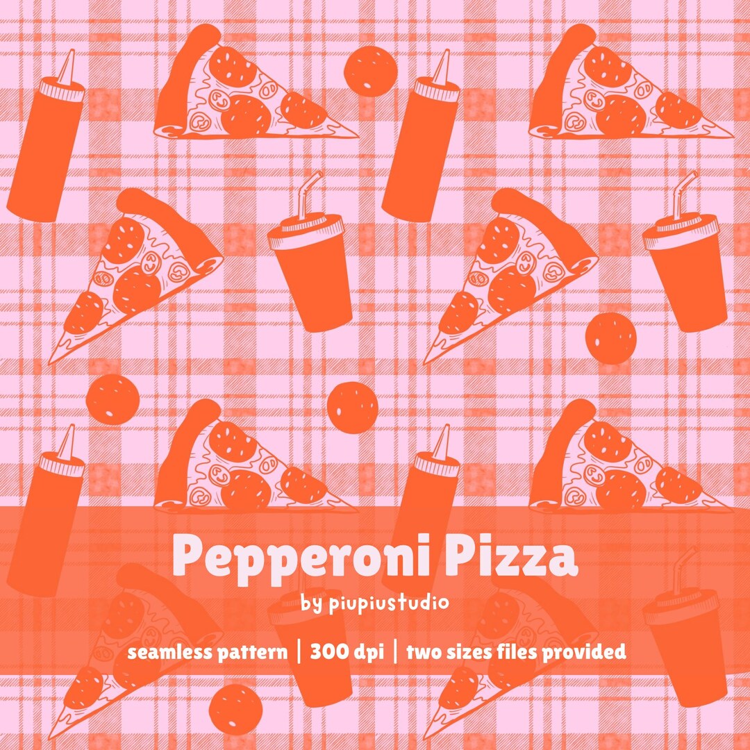 Pepperoni Pizza Seamless Pattern, Retro Pizzeria Printable Food Wrap ...