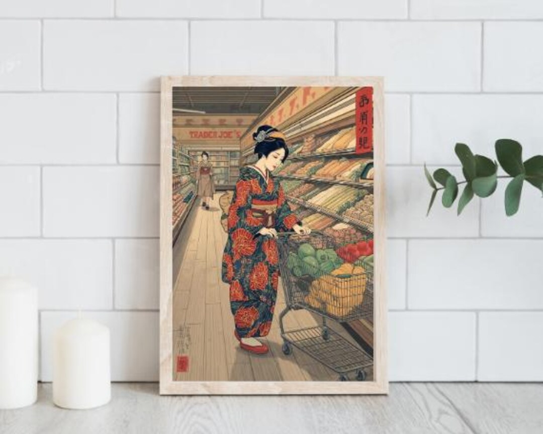 Kimono Lady at Trader Joe's | Ukiyo-e Japanese Art Print (digital ...