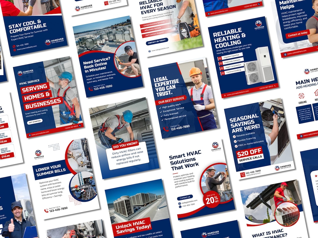 HVAC Social Media Templates | Canva Instagram Posts for Home Service ...