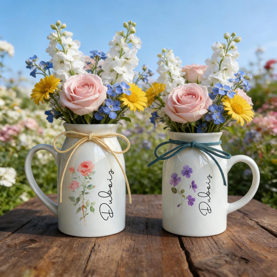 Personalized Birth Flower Vase With Name, Ceramic Vase Birthday Gift ...