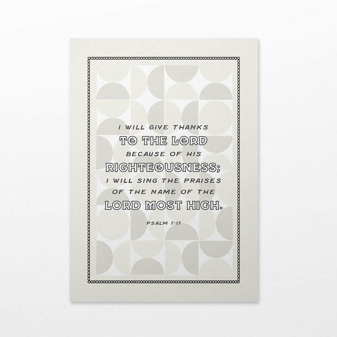 Psalm 7:17, Scripture Wall Art, I Will Give Thanks to the Lord, Neutral ...