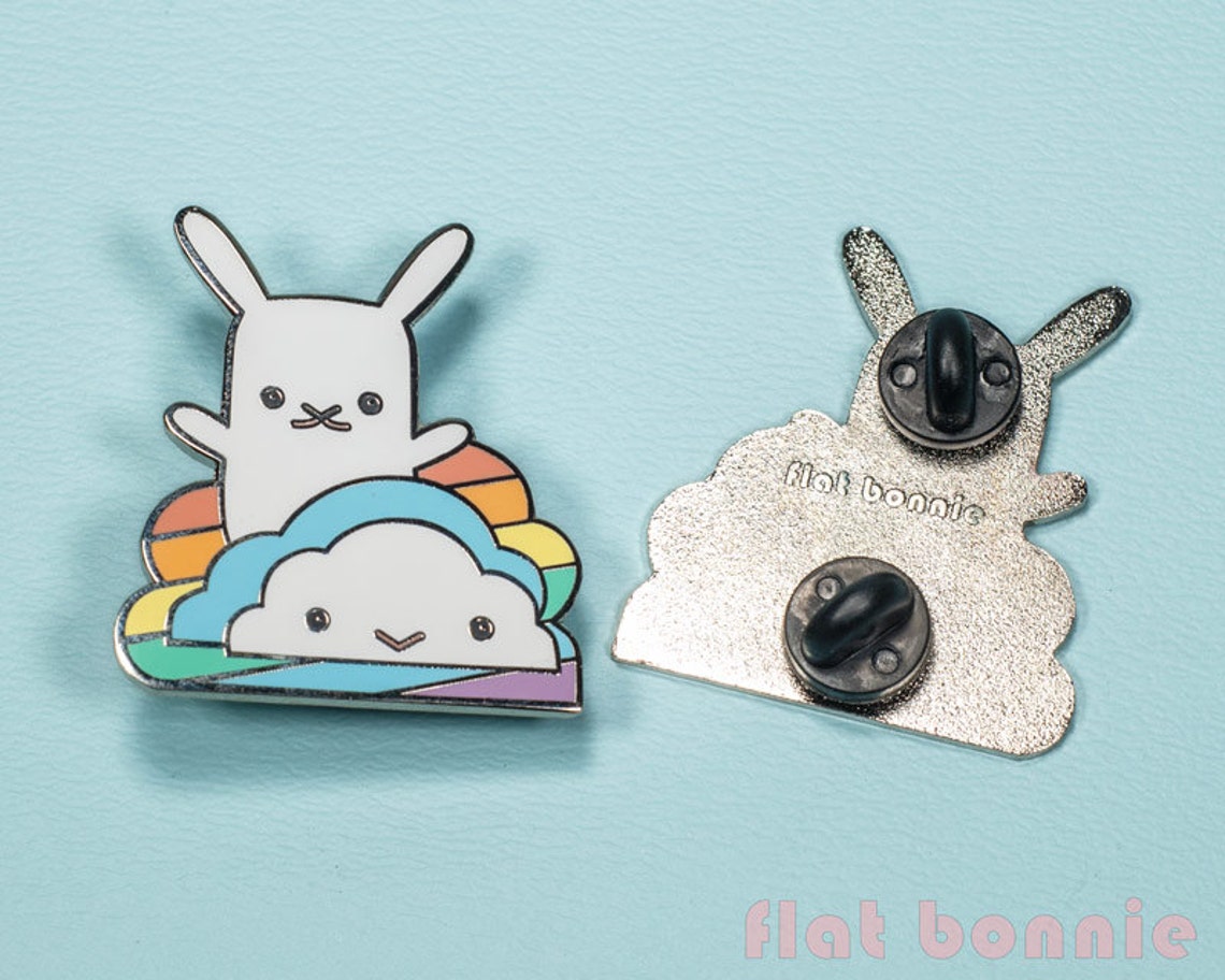 Bunny Enamel Pin Rainbow Cloud Kawaii Backpack Pin Rabbit | Etsy