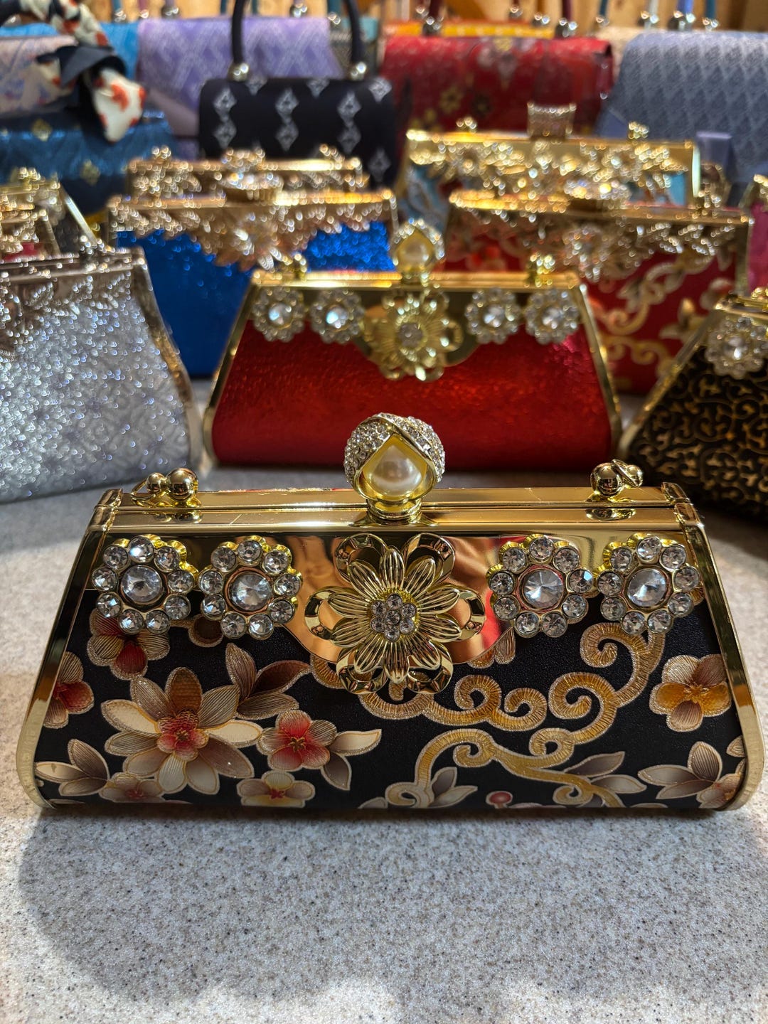 High-class, Luxurious Clutch Bag Decorated With Diamonds and Flowers - Etsy
