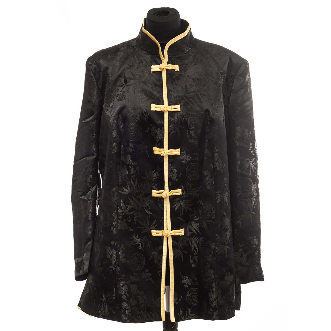 Silk Tangzhuang Jacket | Black Jacquard Floral, Frog Closures (L-XL) - Etsy