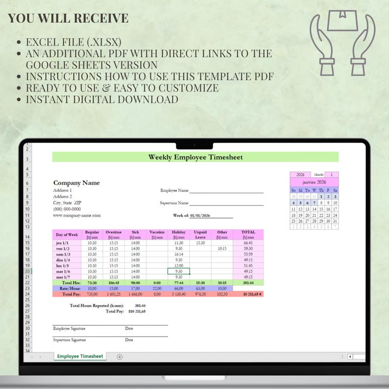 Weekly Employee Timesheet Template Excel & Google Sheets | Employee ...