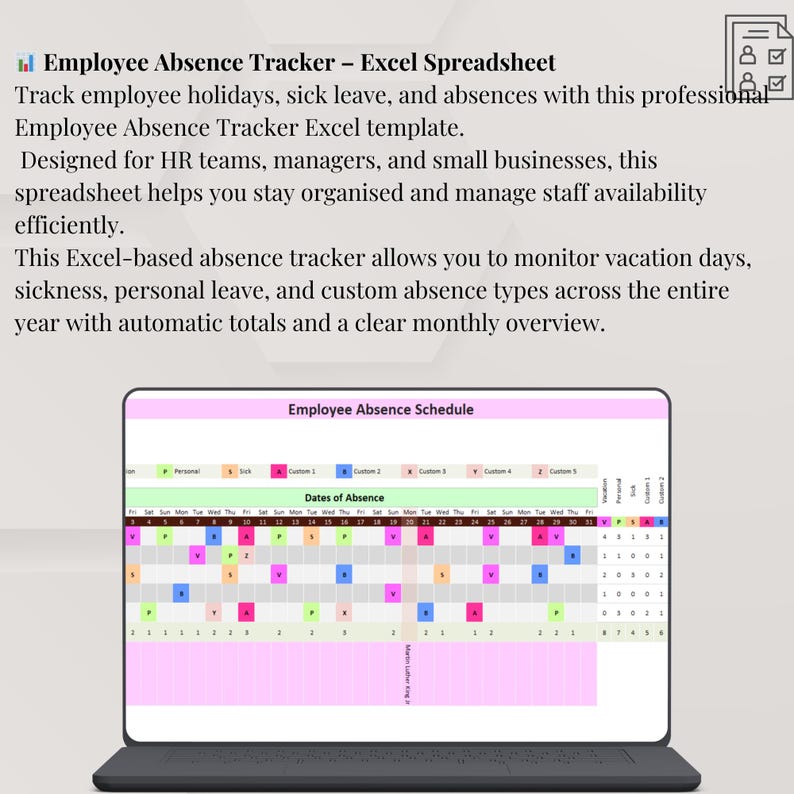 Employee Absence Tracker Calendar| Tracking Points | Editable Excel ...