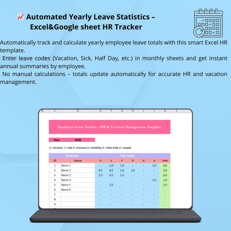 Employee Leave Tracker Excel Template | PTO, Vacation & Sick Leave ...