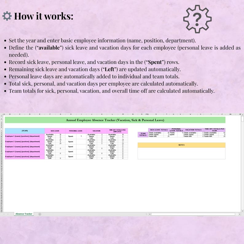 Employee Absence Tracker Excel&google Sheet | Sick Leave Vacation ...