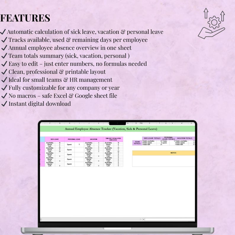 Employee Absence Tracker Excel&google Sheet | Sick Leave Vacation ...