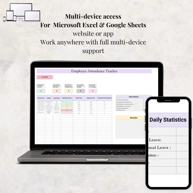 Employee Attendance Tracker Sheet Excel Google Sheets | Work Hours ...