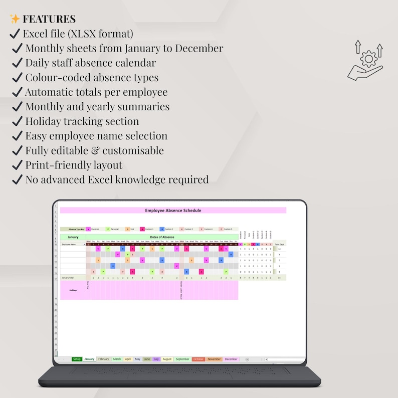 Employee Absence Tracker Calendar| Tracking Points | Editable Excel ...