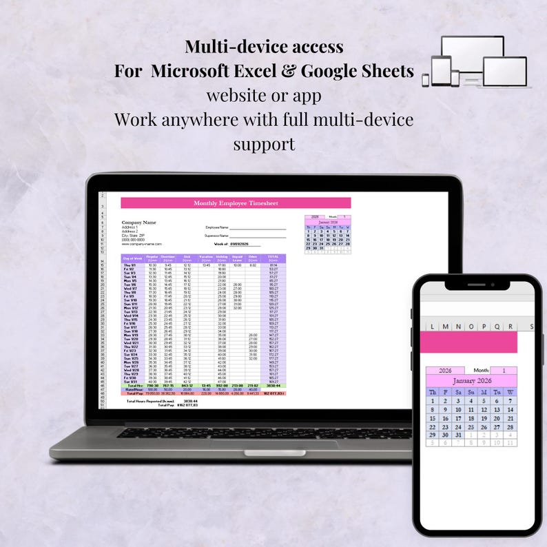 Monthly Timesheet Employee Tracker Template Excel & Google Sheets ...