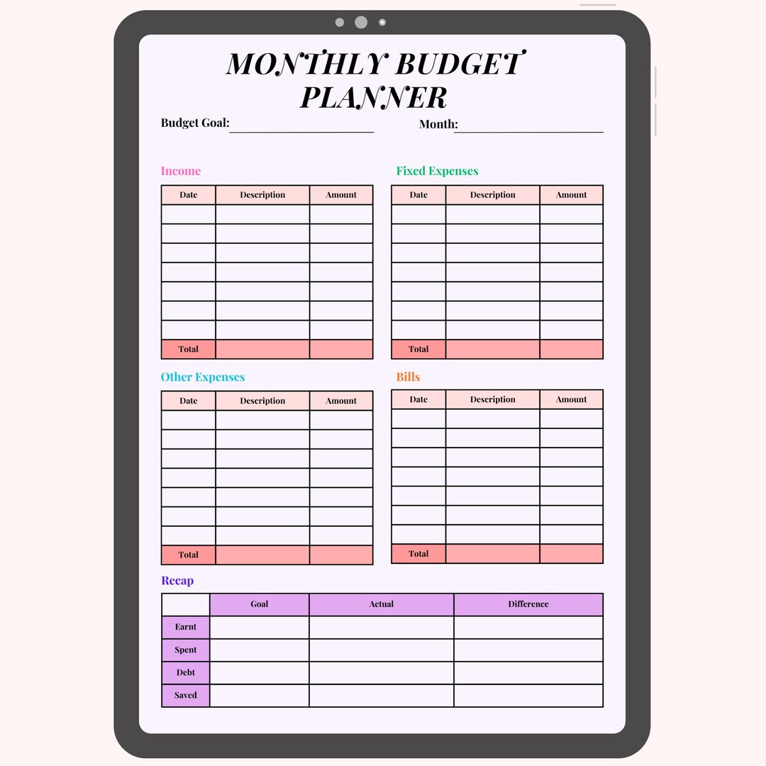 Monthly Budget Planner Printable A4 PDF | Expense Tracker, Income ...
