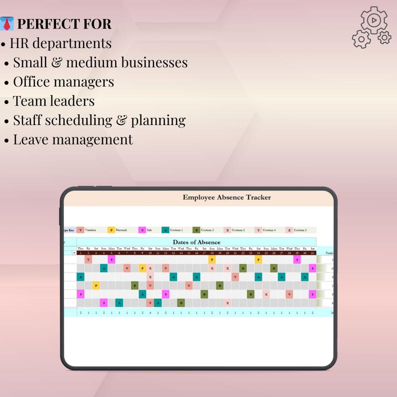 Employee Absence Tracker Calendar 2026 | HR Vacation Sick Leave Planner ...