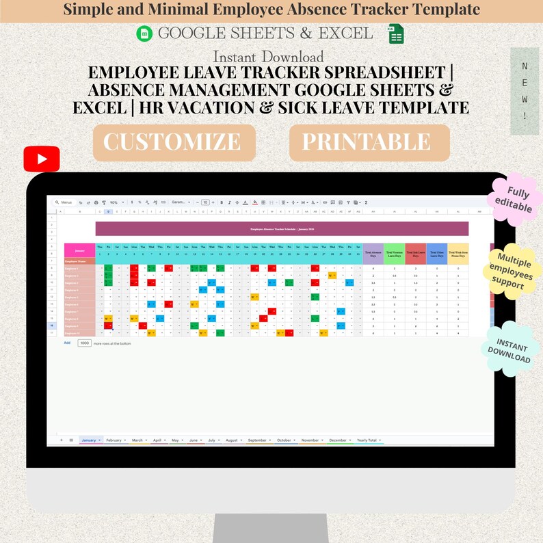 Employee Leave Management Tracker 2026 | Absence Tracker Excel & Google ...