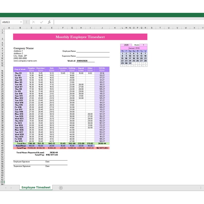 Monthly Timesheet Employee Tracker Template Excel & Google Sheets ...