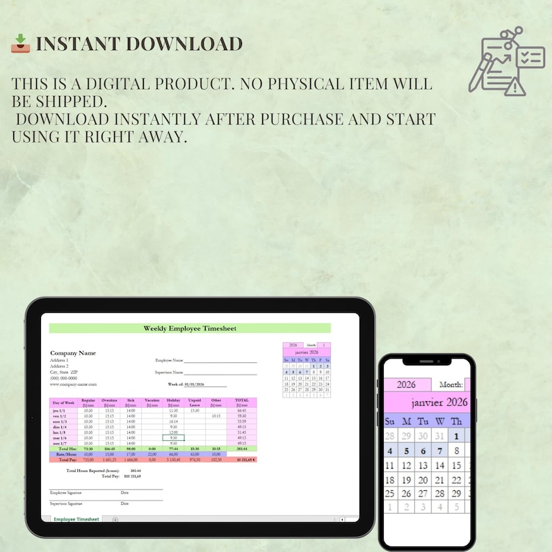 Weekly Employee Timesheet Template Excel & Google Sheets | Employee ...