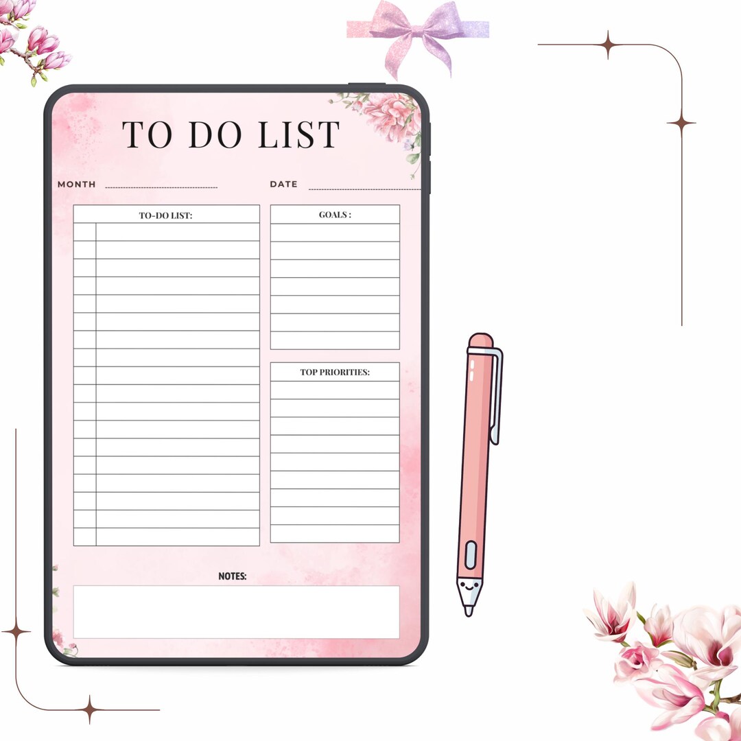 Pink to Do List Printable | Daily Planner Checklist, Goals & Priorities ...