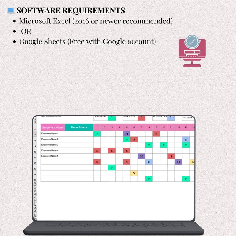 Employee Attendance & Absence Tracker Excel Google Sheetsmonthly Staff ...