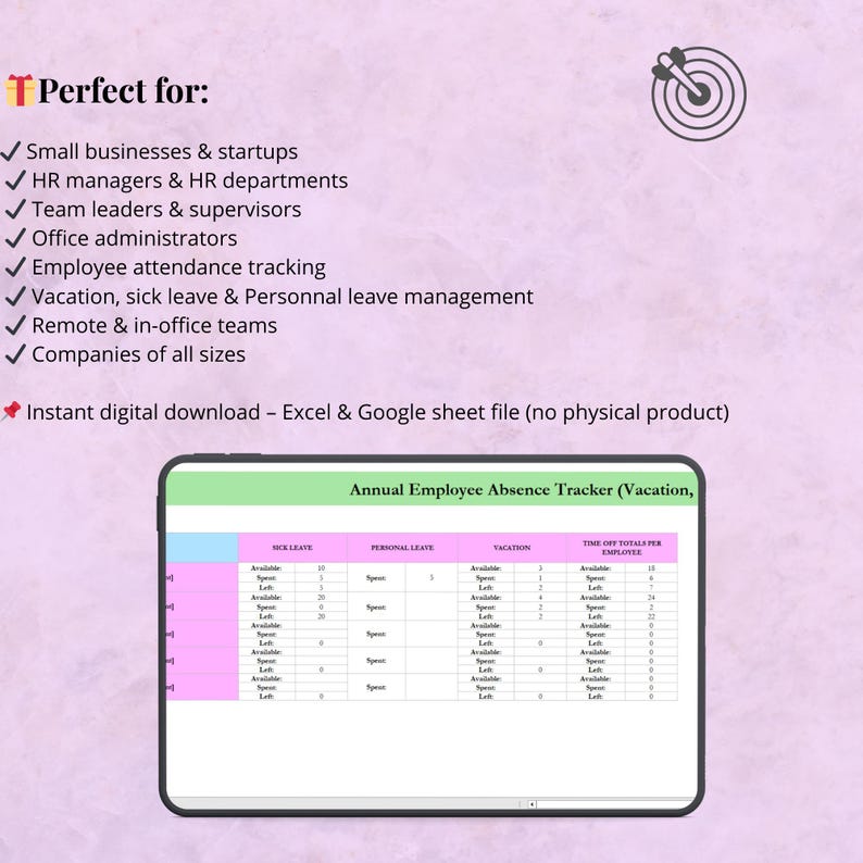 Employee Absence Tracker Excel&google Sheet | Sick Leave Vacation ...