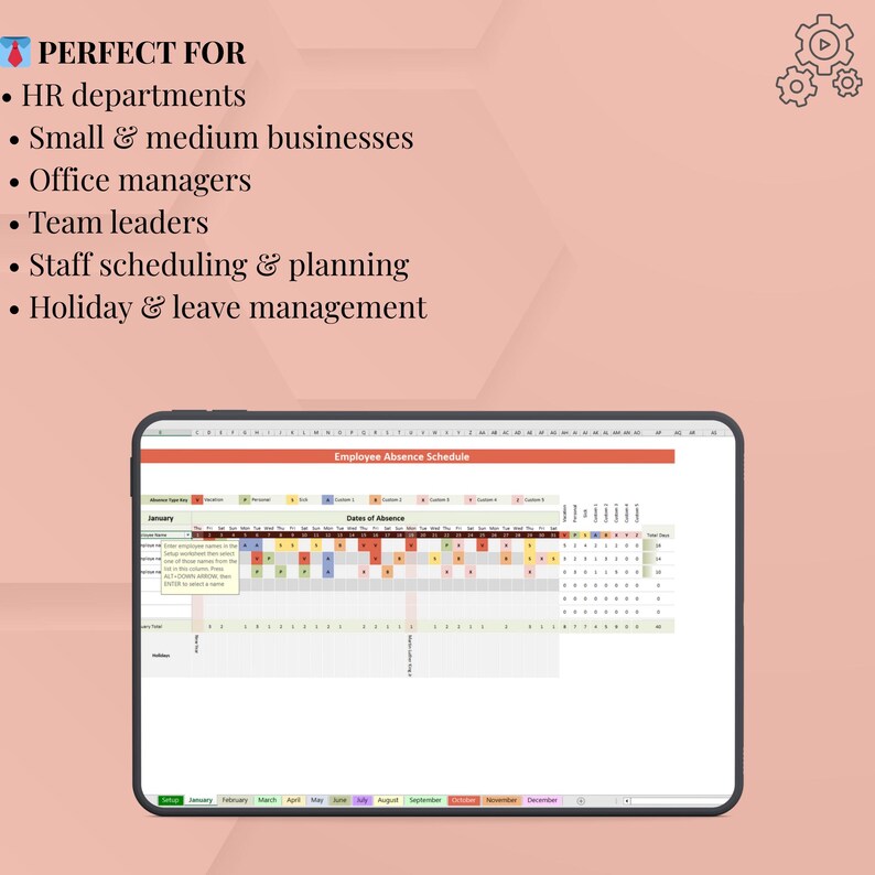 Employee Absence Tracker Calendar 2026 | Editable Excel HR Vacation and ...