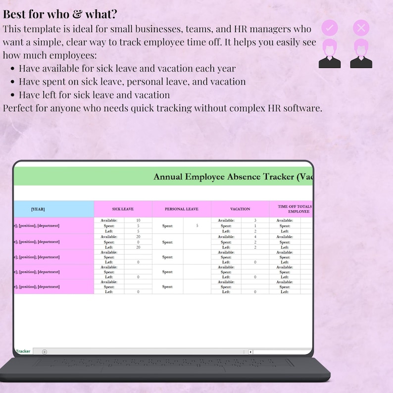 Employee Absence Tracker Excel&google Sheet | Sick Leave Vacation ...