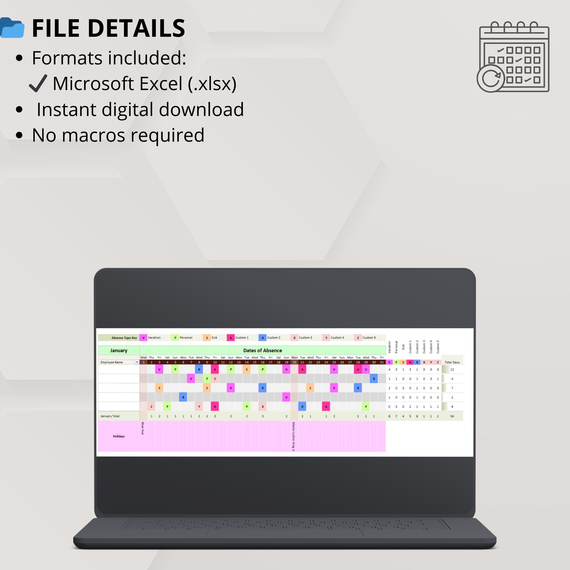 Employee Absence Tracker Calendar| Tracking Points | Editable Excel ...