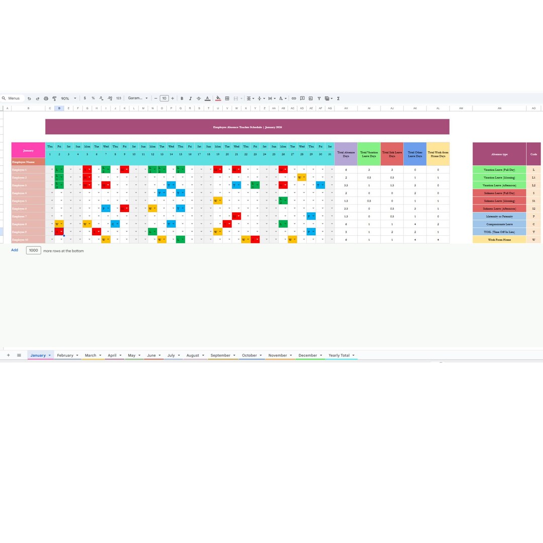 Employee Leave Management Tracker 2026 | Absence Tracker Excel & Google ...