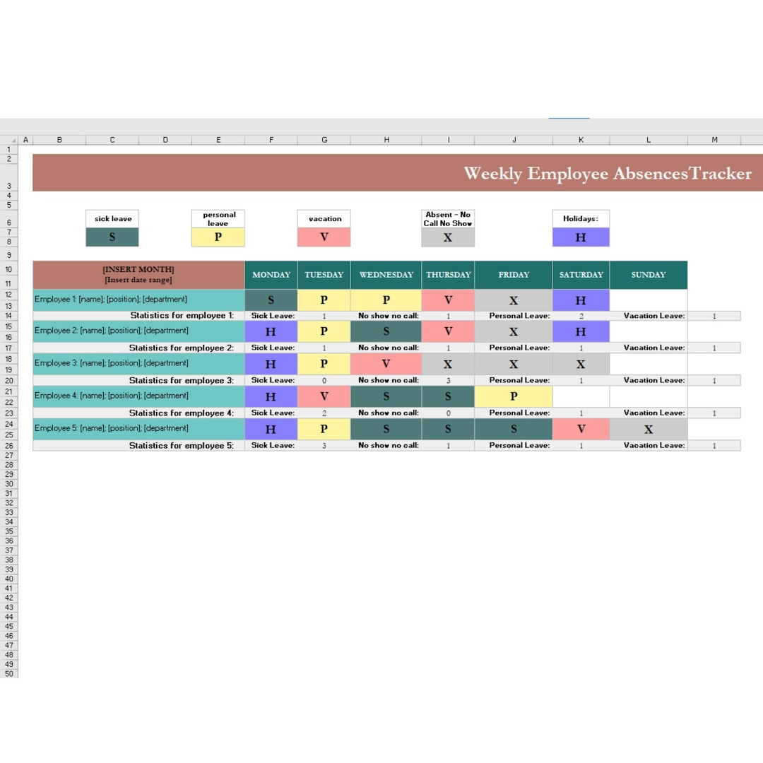 Weekly Employee Absence Tracker Spreadsheet | HR Attendance Tracker ...