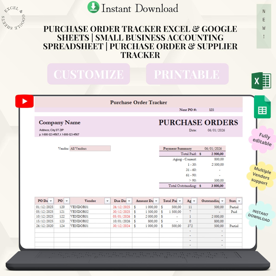 Purchase Order Tracker Excel & Google Sheets | Small Business ...