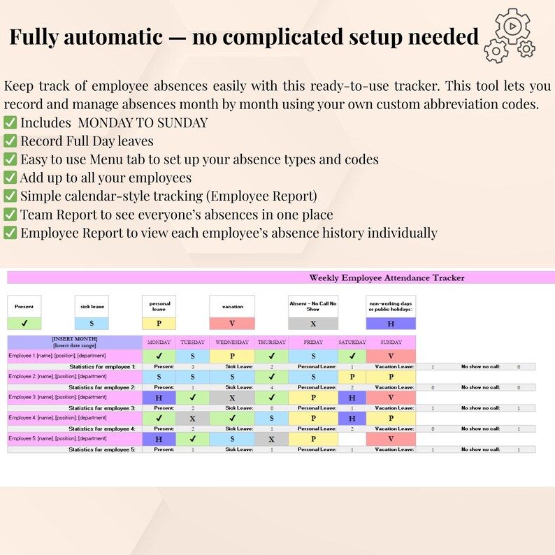 Employee Attendance Tracker – Employee Absence Schedule | Staff Weekly ...