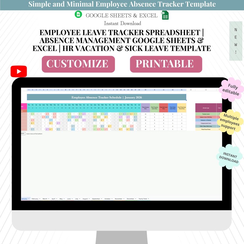 Employee Leave Management Tracker 2026 | Absence Tracker Excel & Google ...