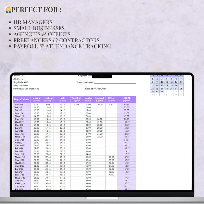 Monthly Timesheet Employee Tracker Template Excel & Google Sheets ...