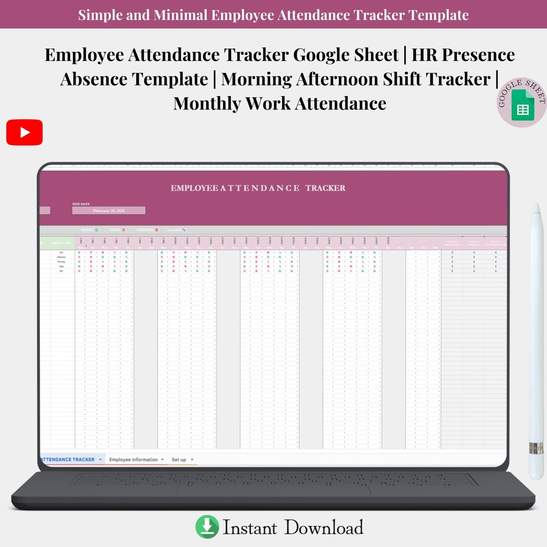 Employee Attendance Tracker Google Sheets | Staff Schedule, Leave ...