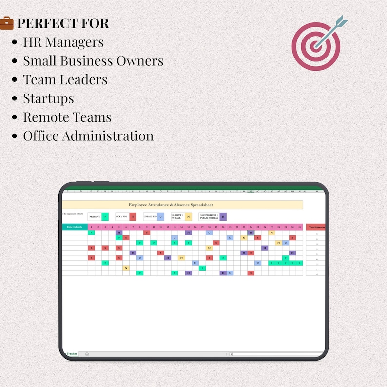 Employee Attendance & Absence Tracker Excel Google Sheetsmonthly Staff ...