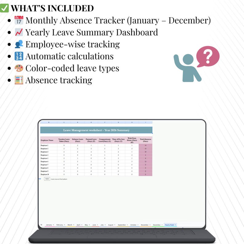 Employee Leave Management Tracker 2026 | Absence Tracker Excel & Google ...