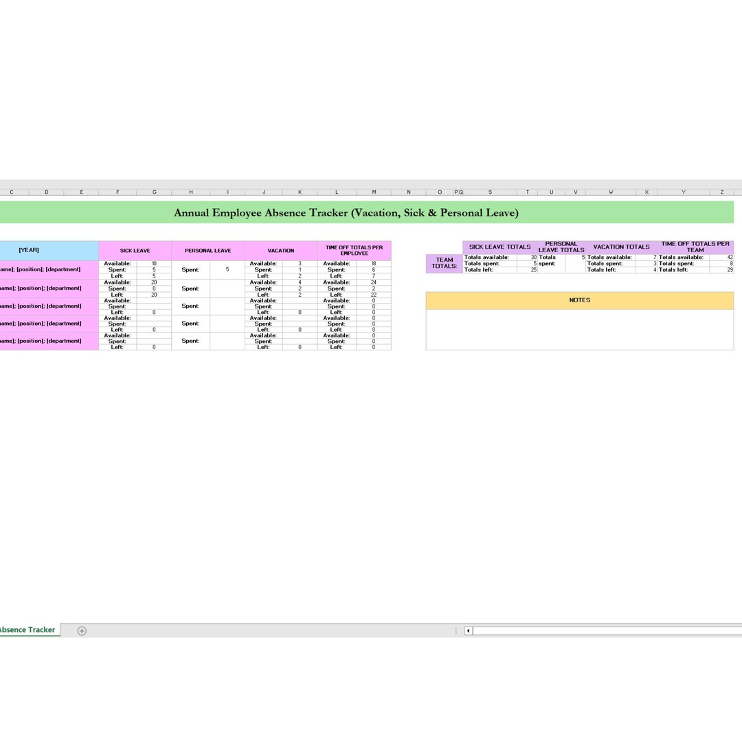 Employee Absence Tracker Excel&google Sheet | Sick Leave Vacation ...