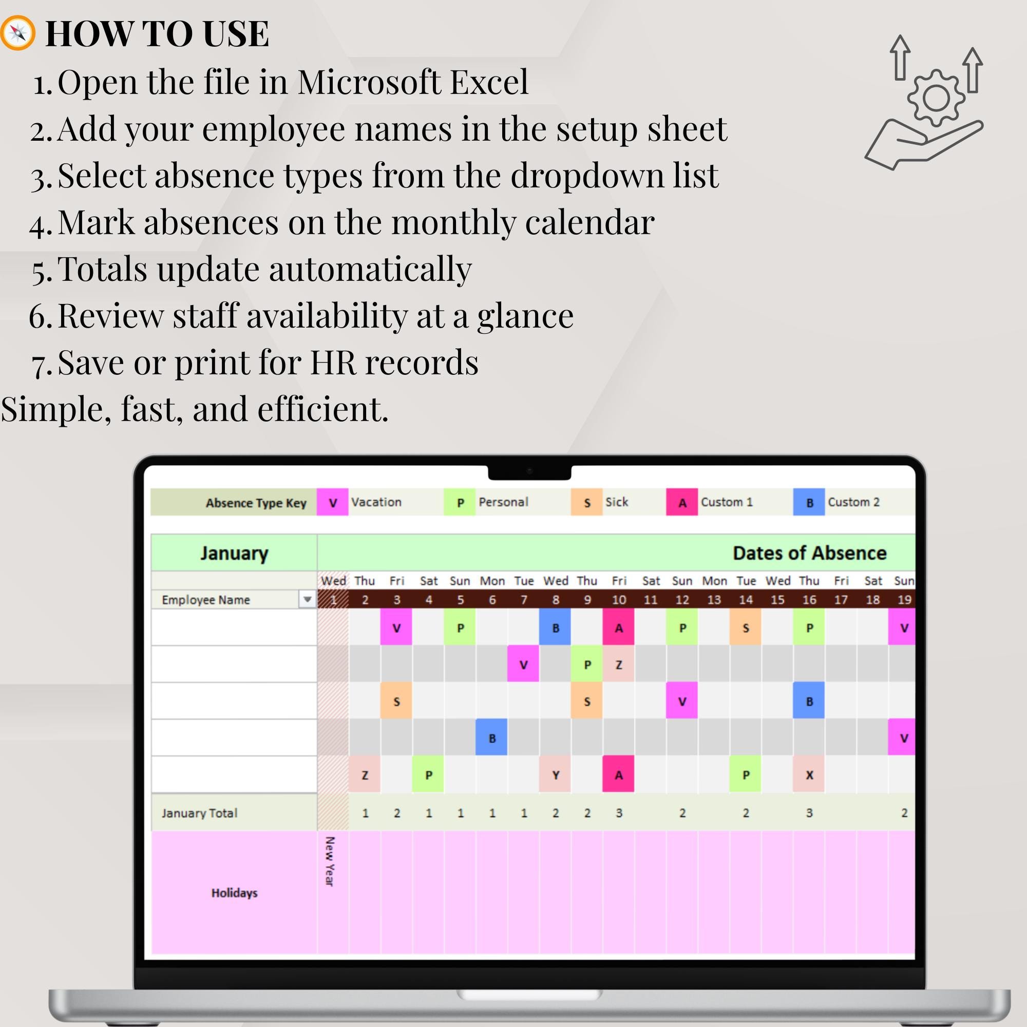 Employee Absence Tracker Calendar| Tracking Points | Editable Excel ...
