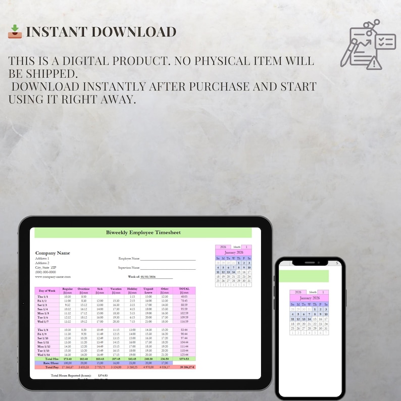 Biweekly Timesheet Employee Tracker Template Excel & Google Sheets ...