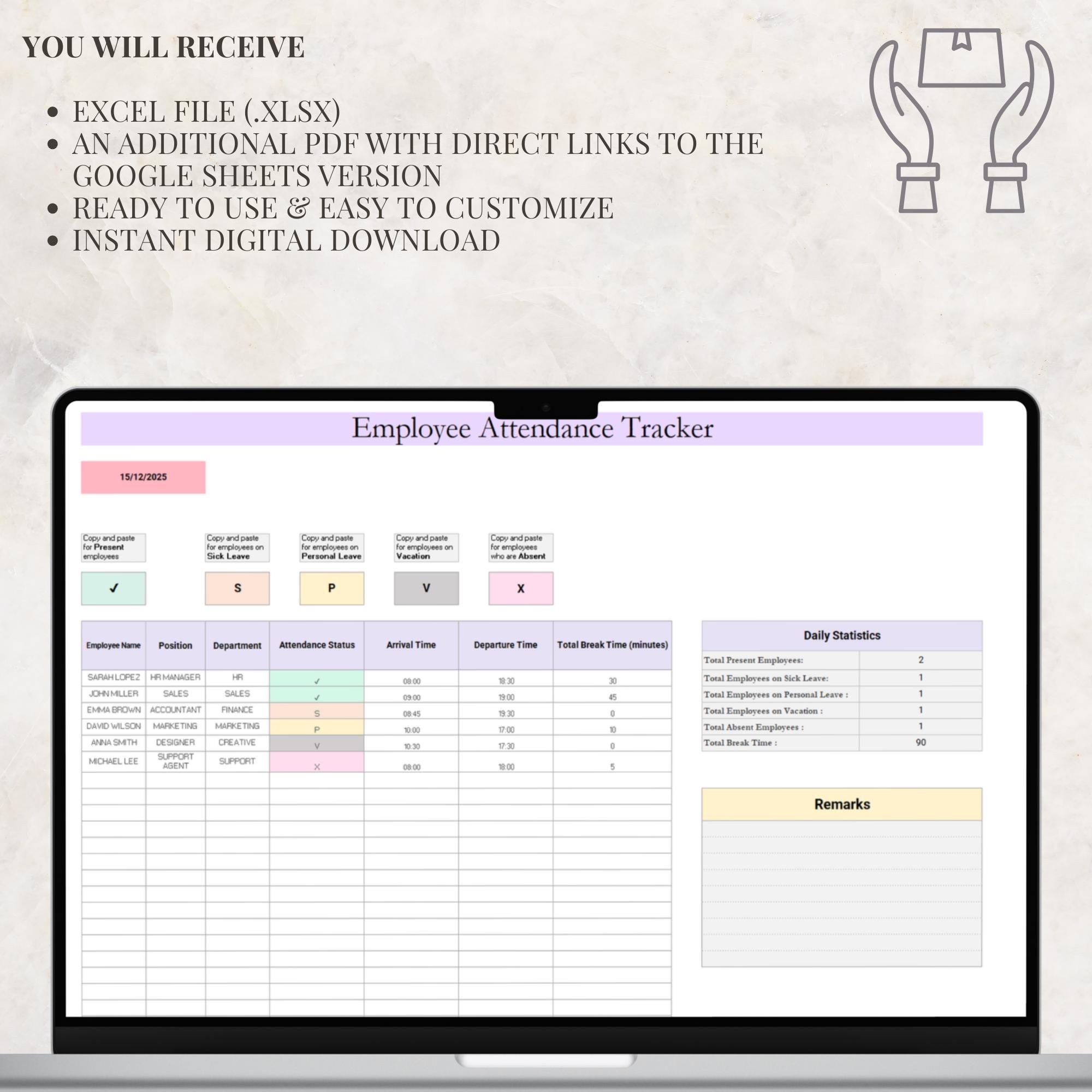 Employee Attendance Tracker Sheet Excel Google Sheets | Work Hours ...
