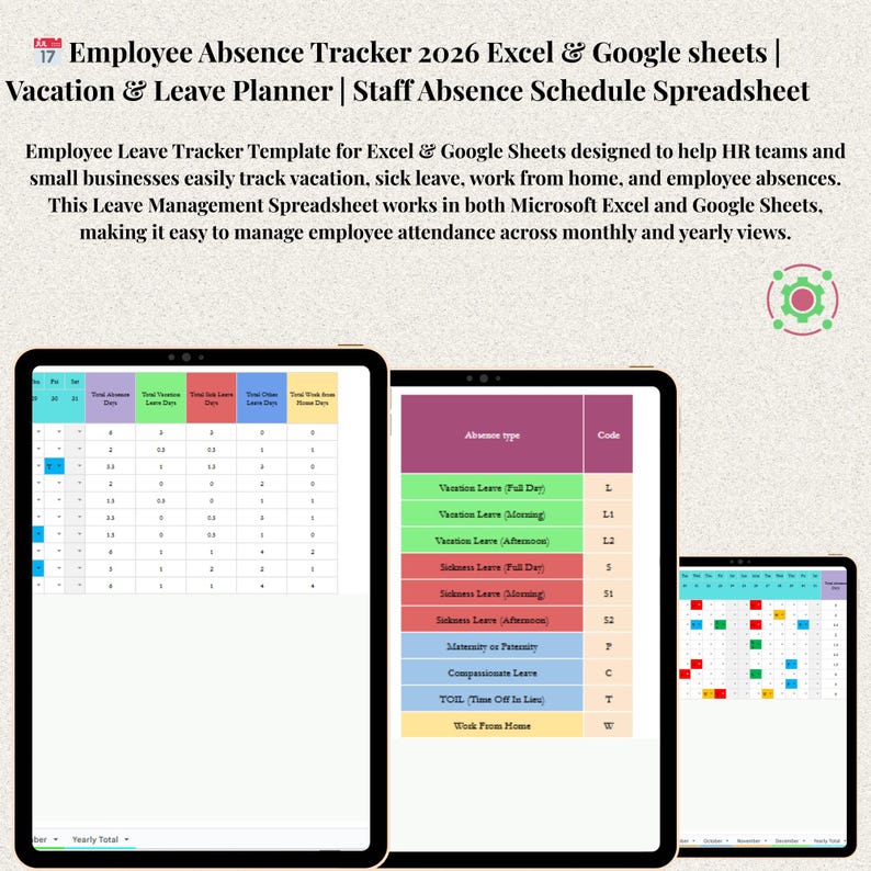 Employee Leave Management Tracker 2026 | Absence Tracker Excel & Google ...