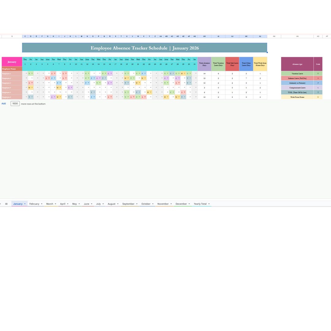 Employee Leave Management Tracker 2026 | Absence Tracker Excel & Google ...